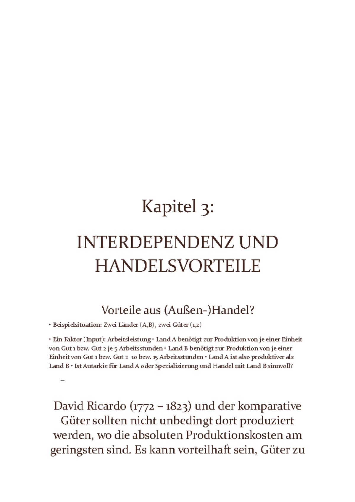 Kapitel 3 - Kapitel 3: INTERDEPENDENZ UND HANDELSVORTEILE Vorteile aus ...