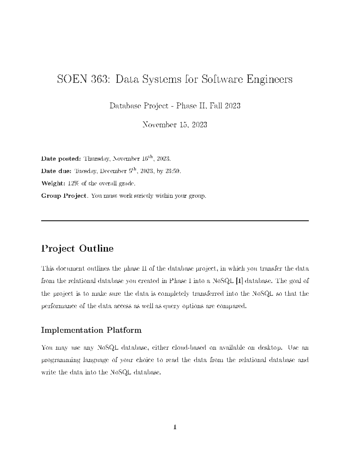 Soen363.2023f.p02 - project - SOEN 363: Data Systems for Software Engineers Database Project ...