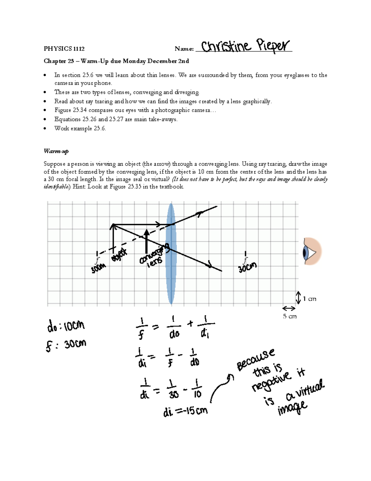 Physics 1112 - Warm up/ preclasses - PHYSICS 1112 Name ...