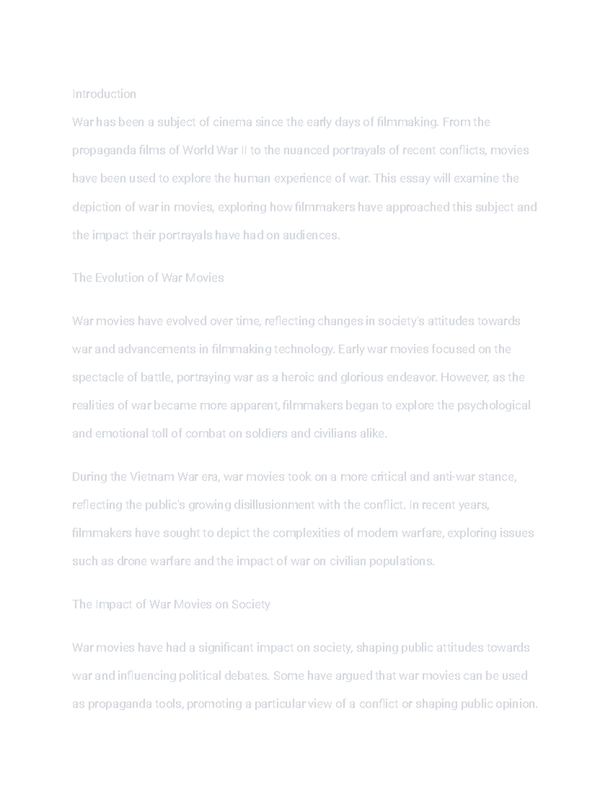 Depiction of War in Film - Introduction War has been a subject of ...