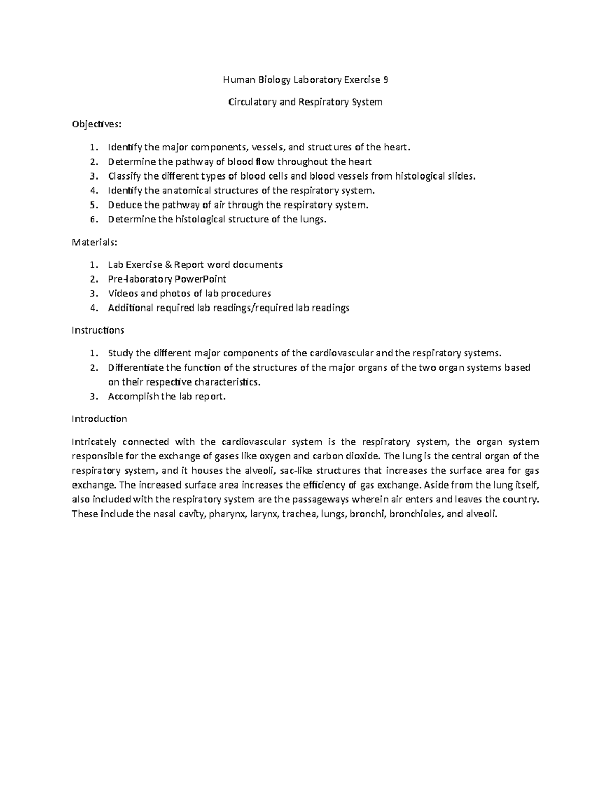 Anatomy and Physiology Respiratory System Exercise Angelo - Human ...
