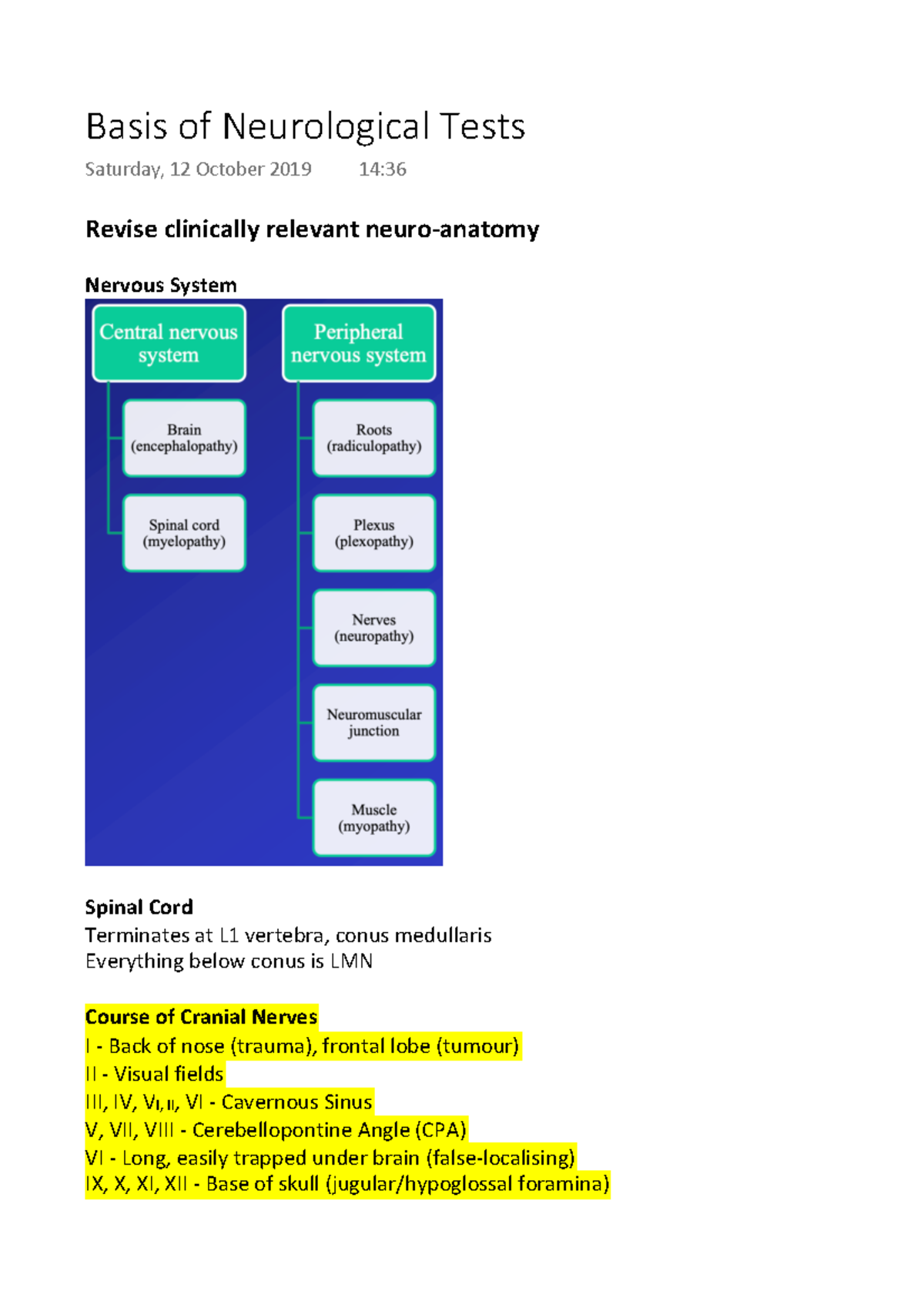 Basis of Neurological Tests - Revise clinically relevant neuro-anatomy ...