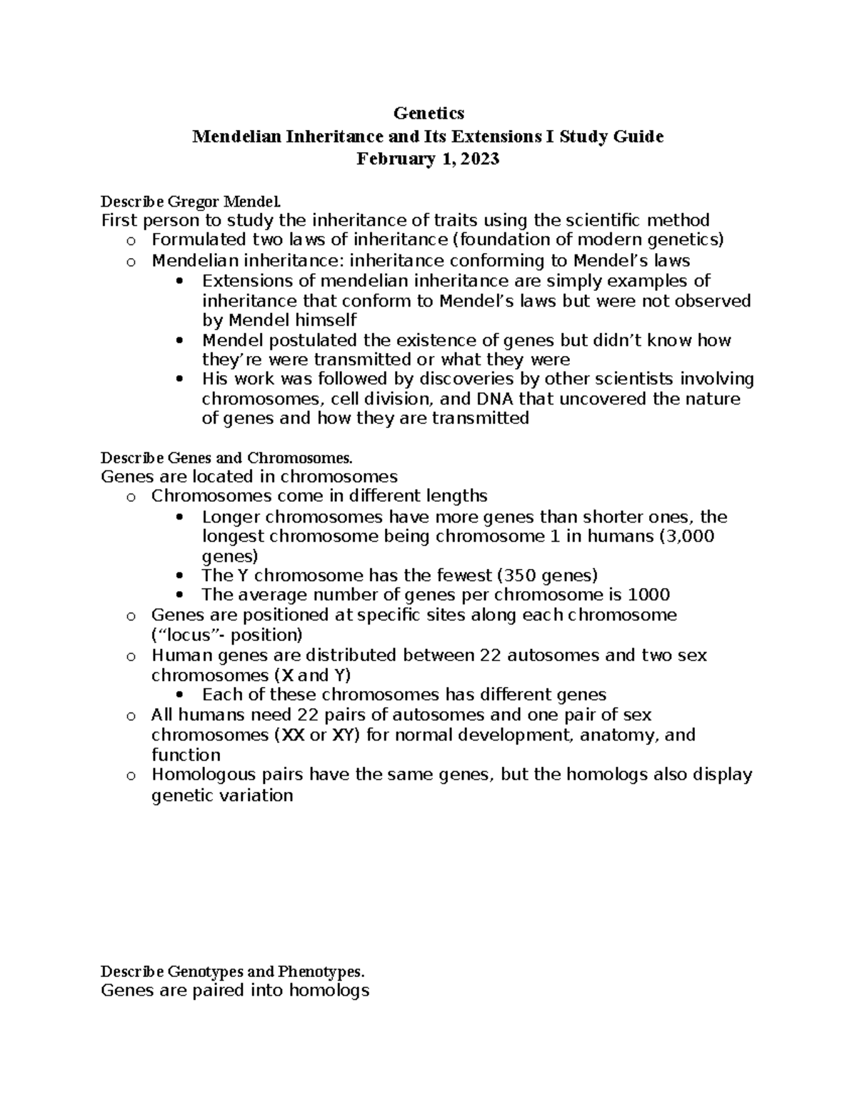 Mendelian Inheritance and Its Extensions I Study Guide - Genetics ...