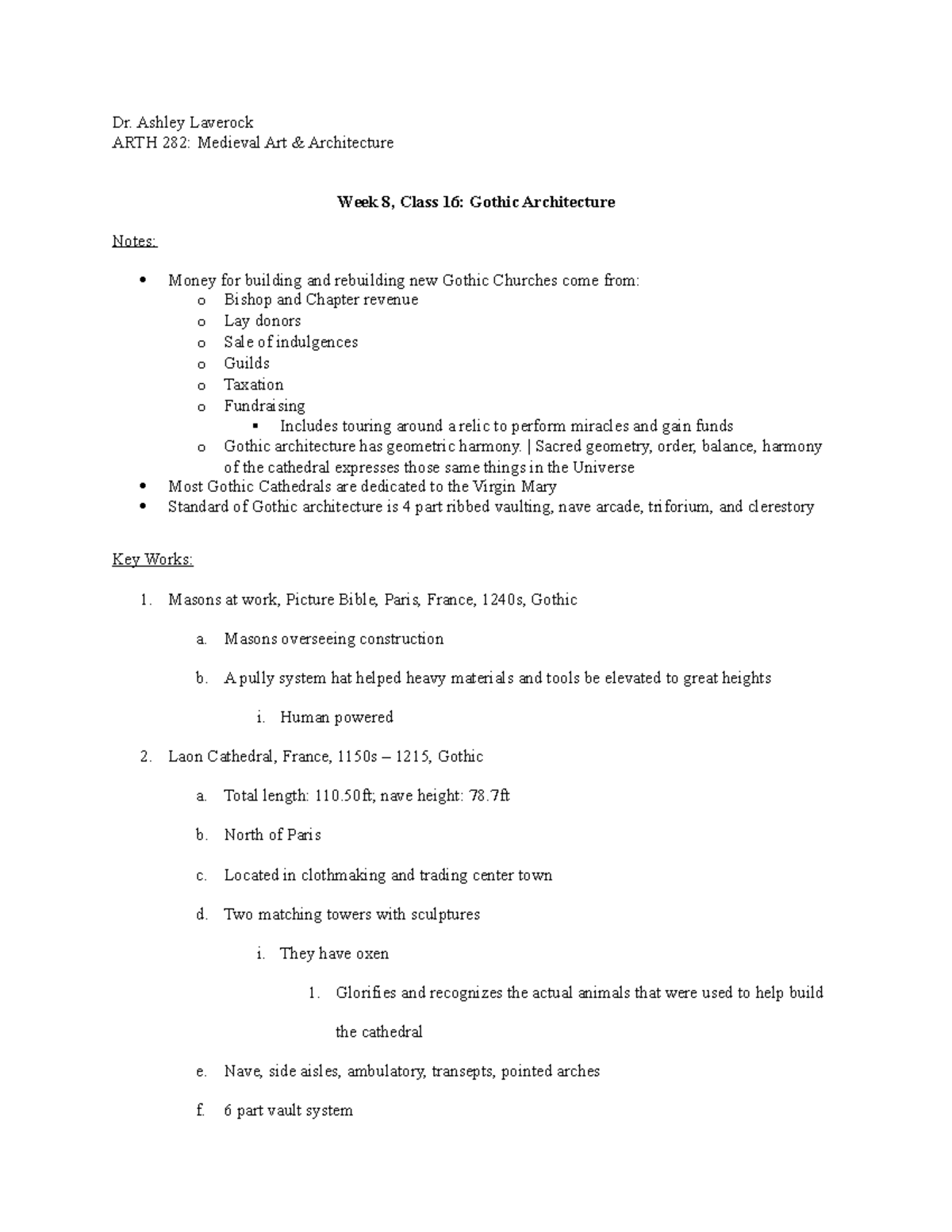 Class 16 Gothic Cathedrals - Dr. Ashley Laverock ARTH 282: Medieval Art ...