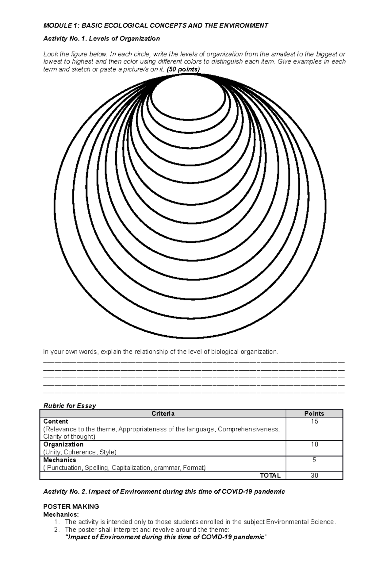 Environmental Science. Module 1. Activity 1 - MODULE 1: BASIC ...
