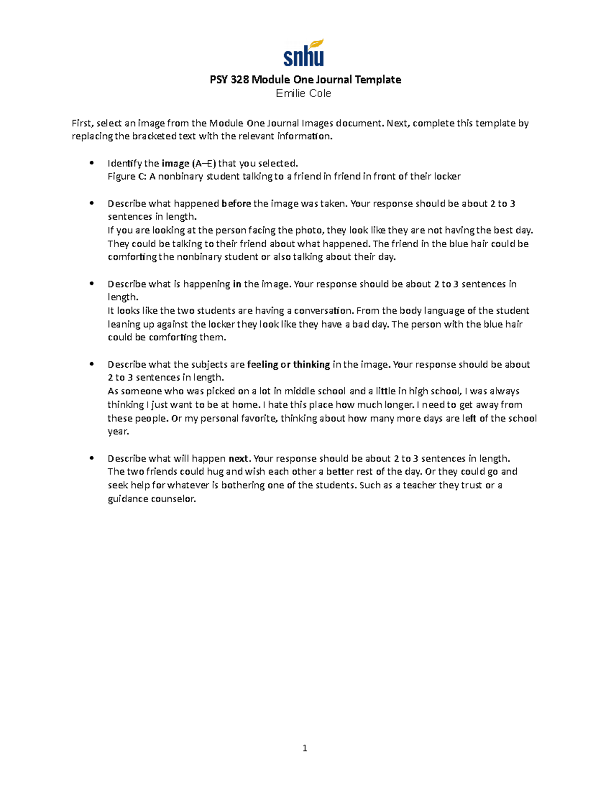 PSY 328 Module One Journal - Next, complete this template by replacing ...