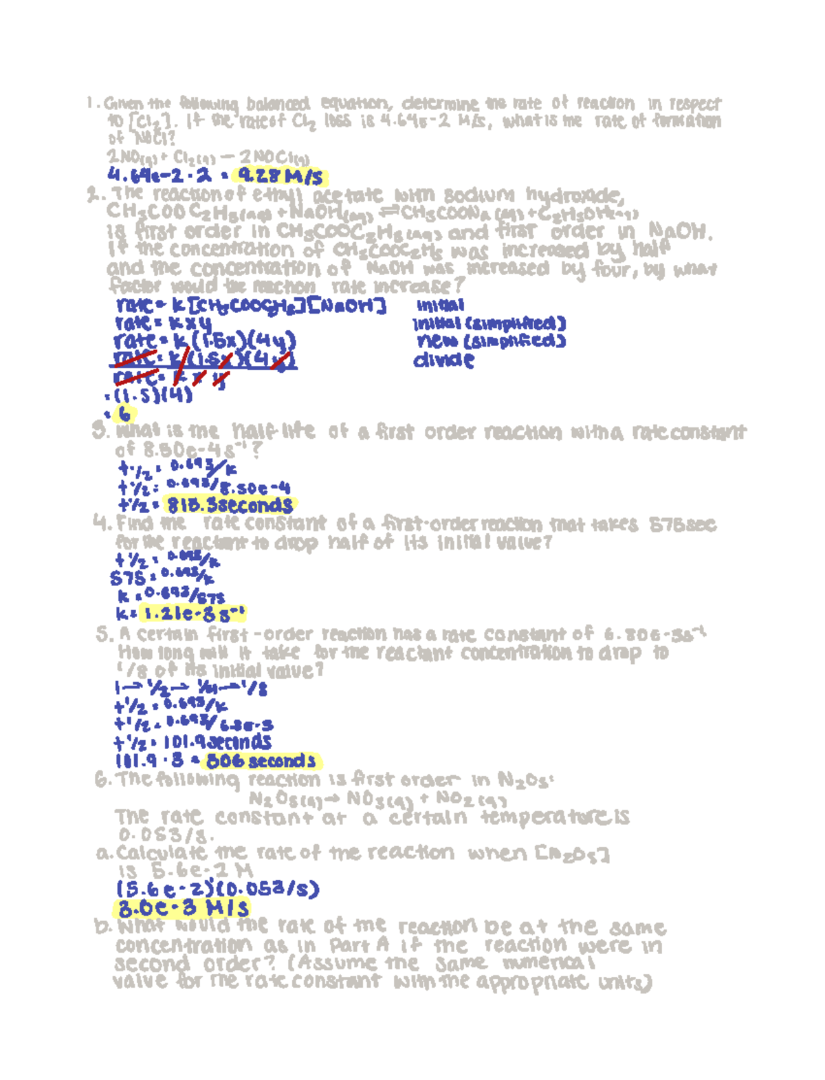 Assignment 5 - Textbook practice problems on rate laws and reaction ...