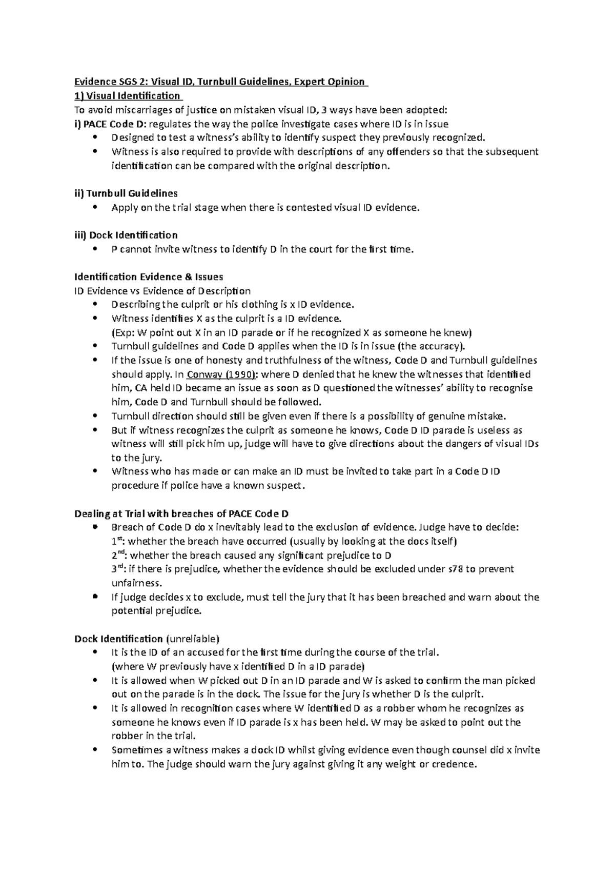 Notes - ID, Turnbull guidelines, Expert Opinion - Evidence SGS 2 ...