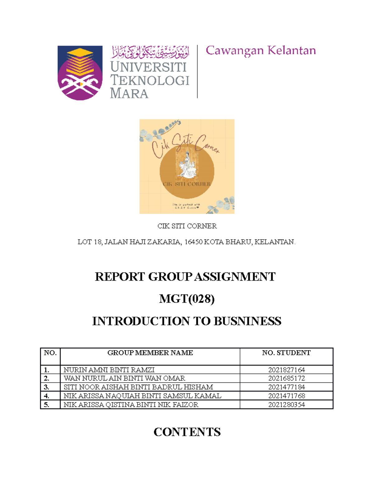 Report Group ASS (MGT028) BA000F - CIK SITI CORNER LOT 18, JALAN HAJI ...