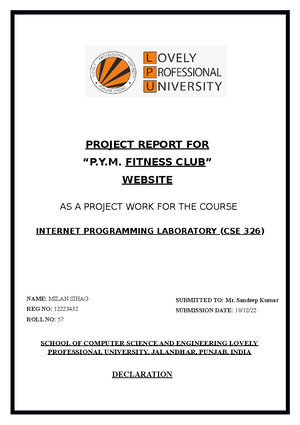 CSE326-Internet Programming Laboratory - CSE326:INTERNET PROGRAMMING LABORATORY Course Outcomes ...