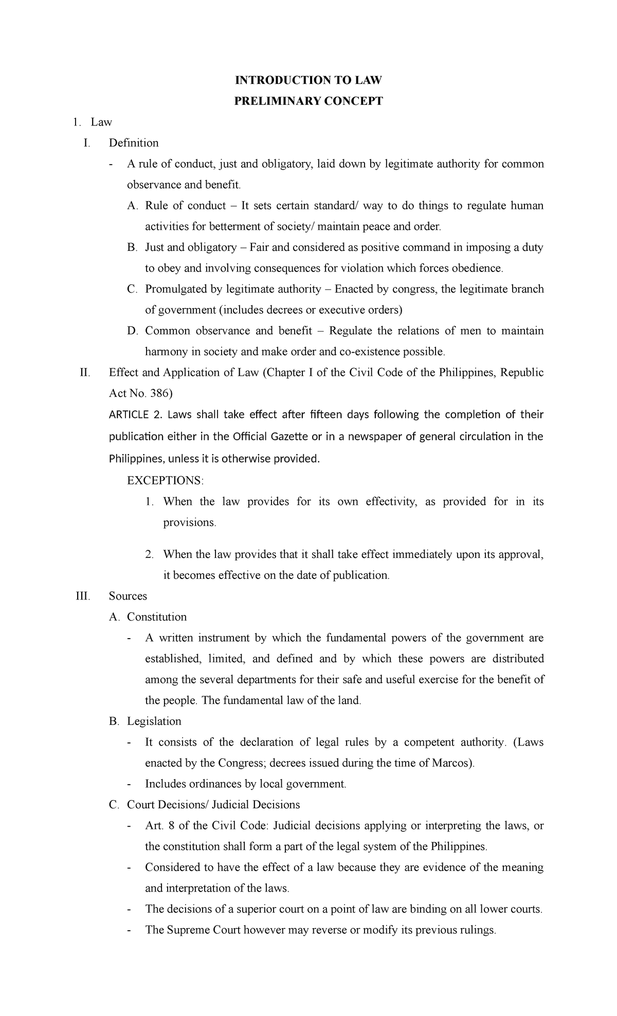 Introduction to Law - Intro to law notes and cases - INTRODUCTION TO ...