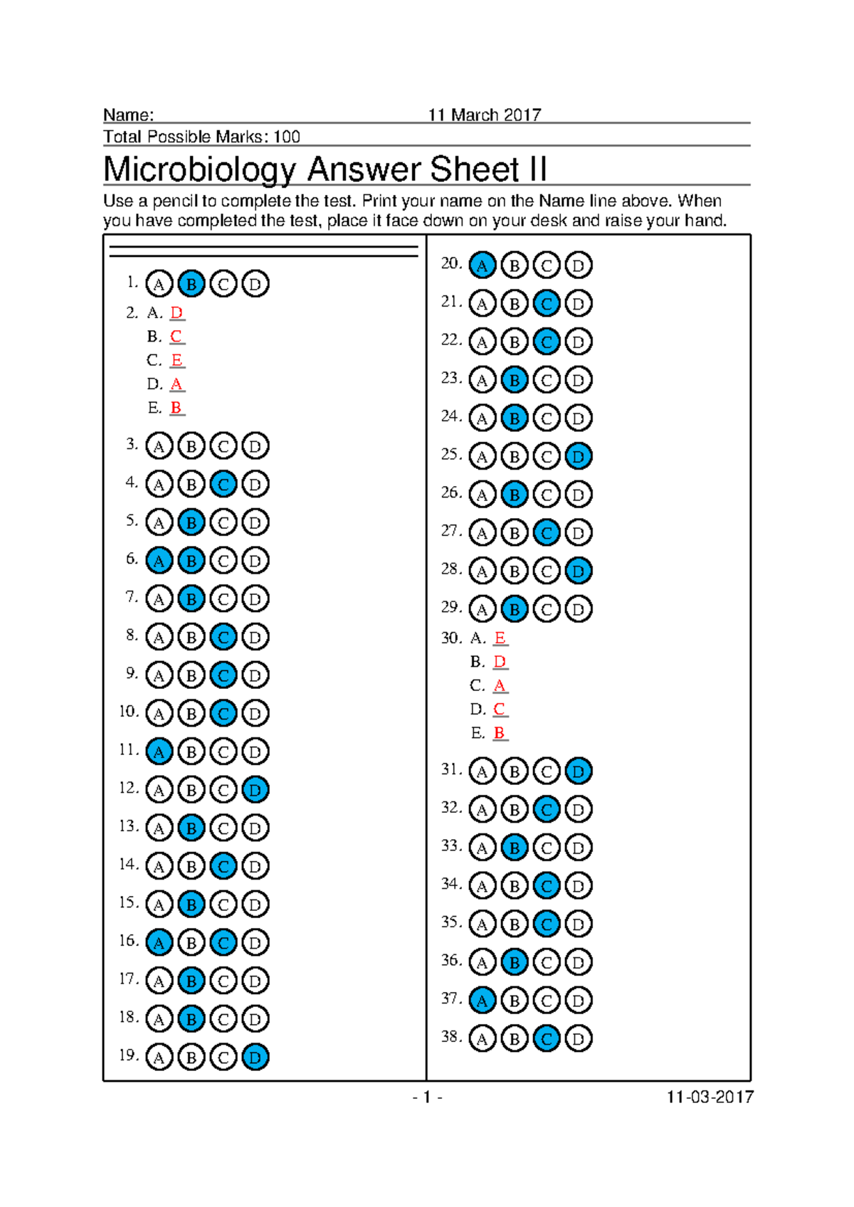 Downloading Microbiology Answer Keys II - Name: 11 March 2017 Total ...