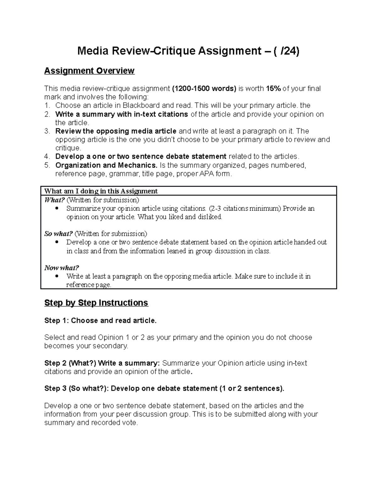 Media Critique Assignment condensed - Media Review-Critique Assignment ...