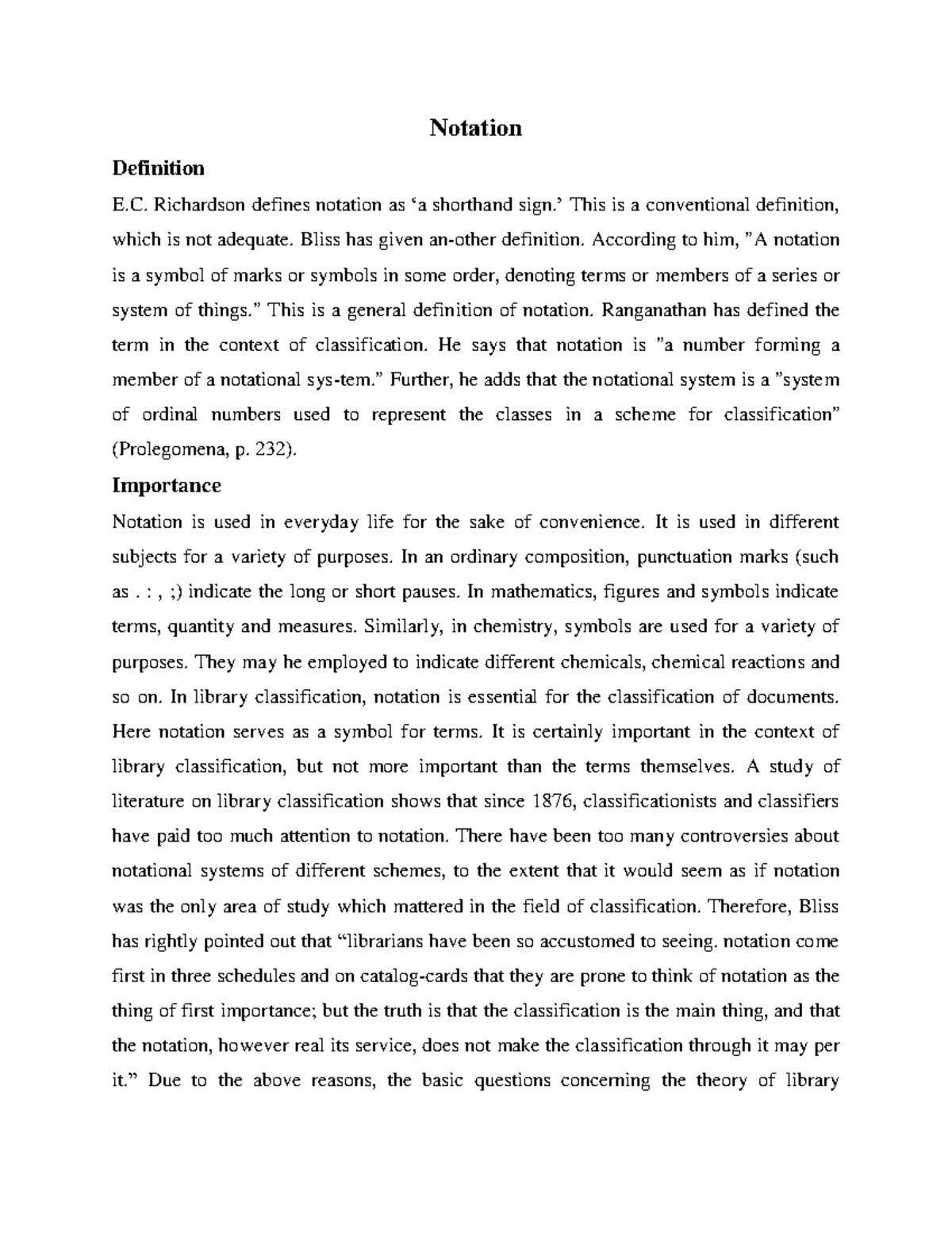 Notation - notes - Notation Definition E. Richardson defines notation ...
