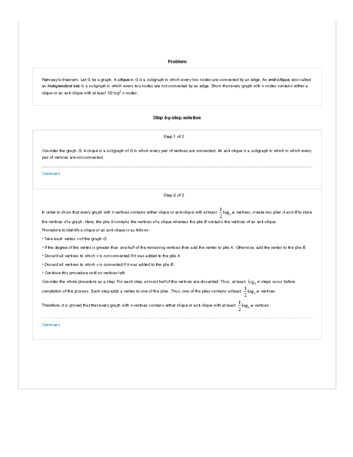 Solution for chapter 1 - Problem Ramsey’s theorem. Let G be a graph. A clique in G is a subgraph ...