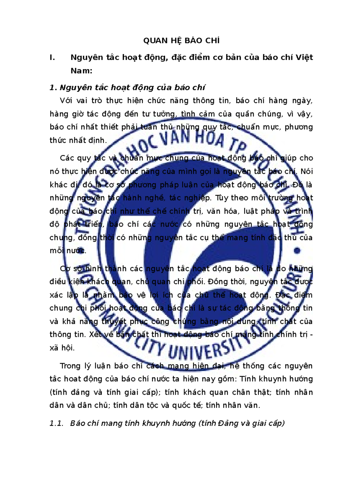 C4-QHCC-QHBC - hiii - QUAN HỆ BÁO CHÍ I. Nguyên tắc hoạt động, đặc điểm ...