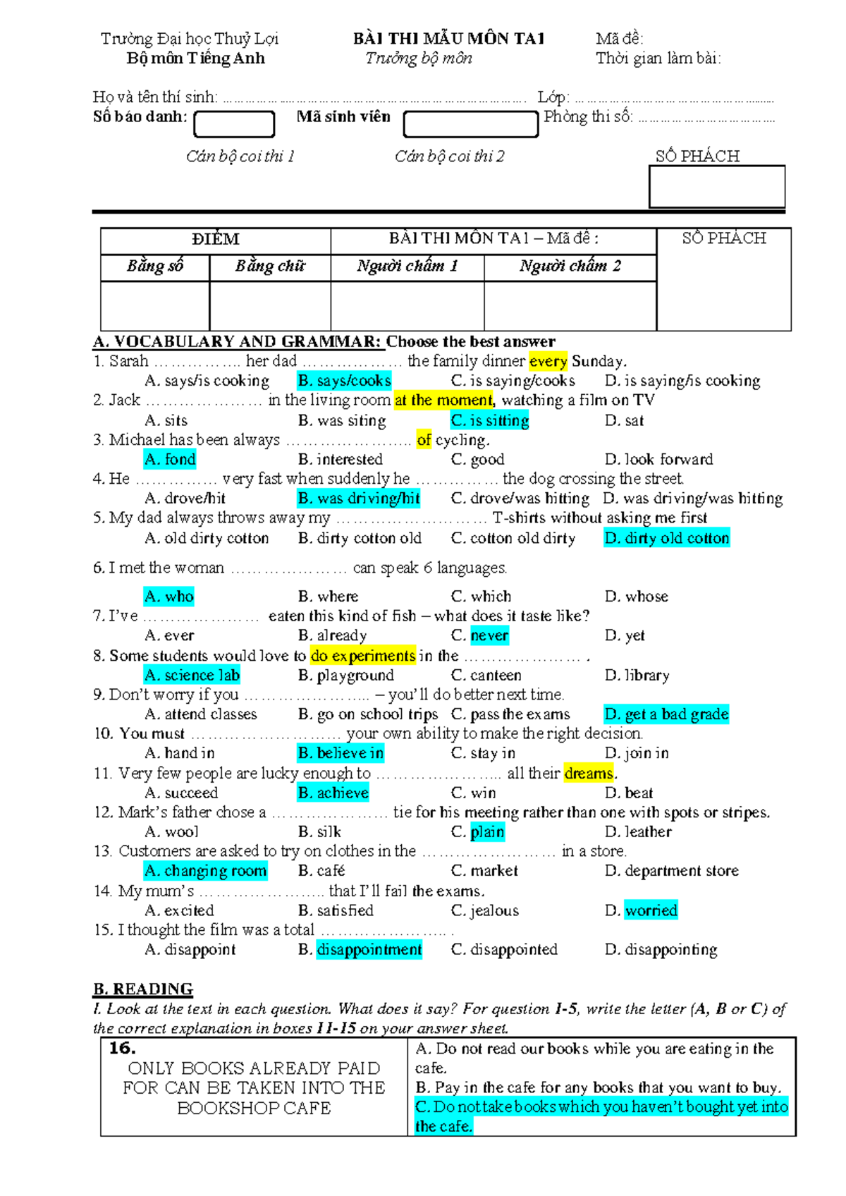 (Key-Practice test N01) TA1-Compact-Sample Final Test - Trường Đại học ...
