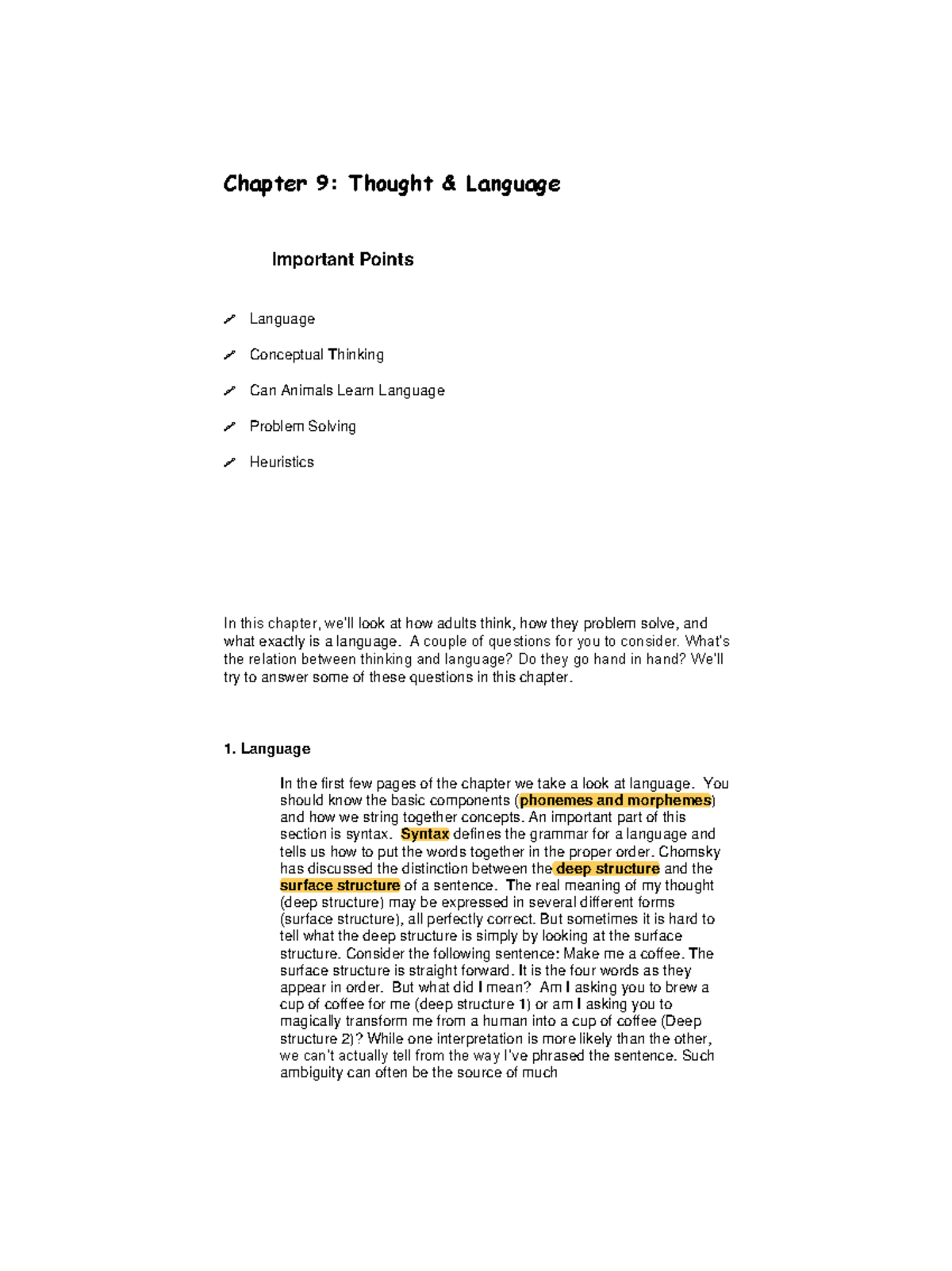psychology lecture Notes 9 language - Chapter 9: Thought & Language ...
