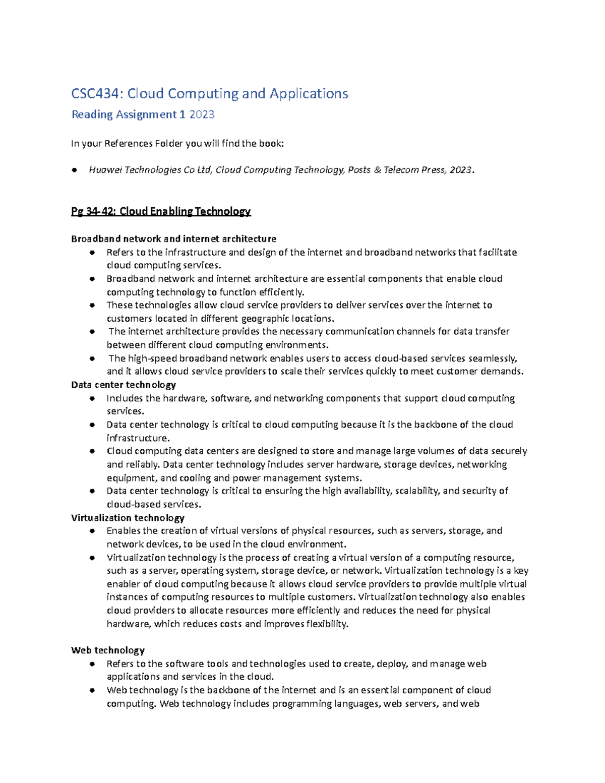 Cloud Computing Csc434 Cloud Computing And Applications Reading Assignment 1 2023 In Your
