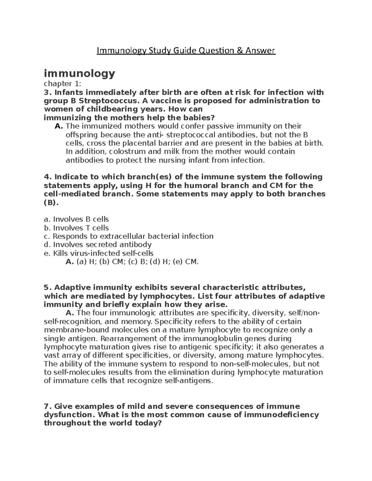 Immunology Study Guide Question - BSC 586 - USM - Studocu