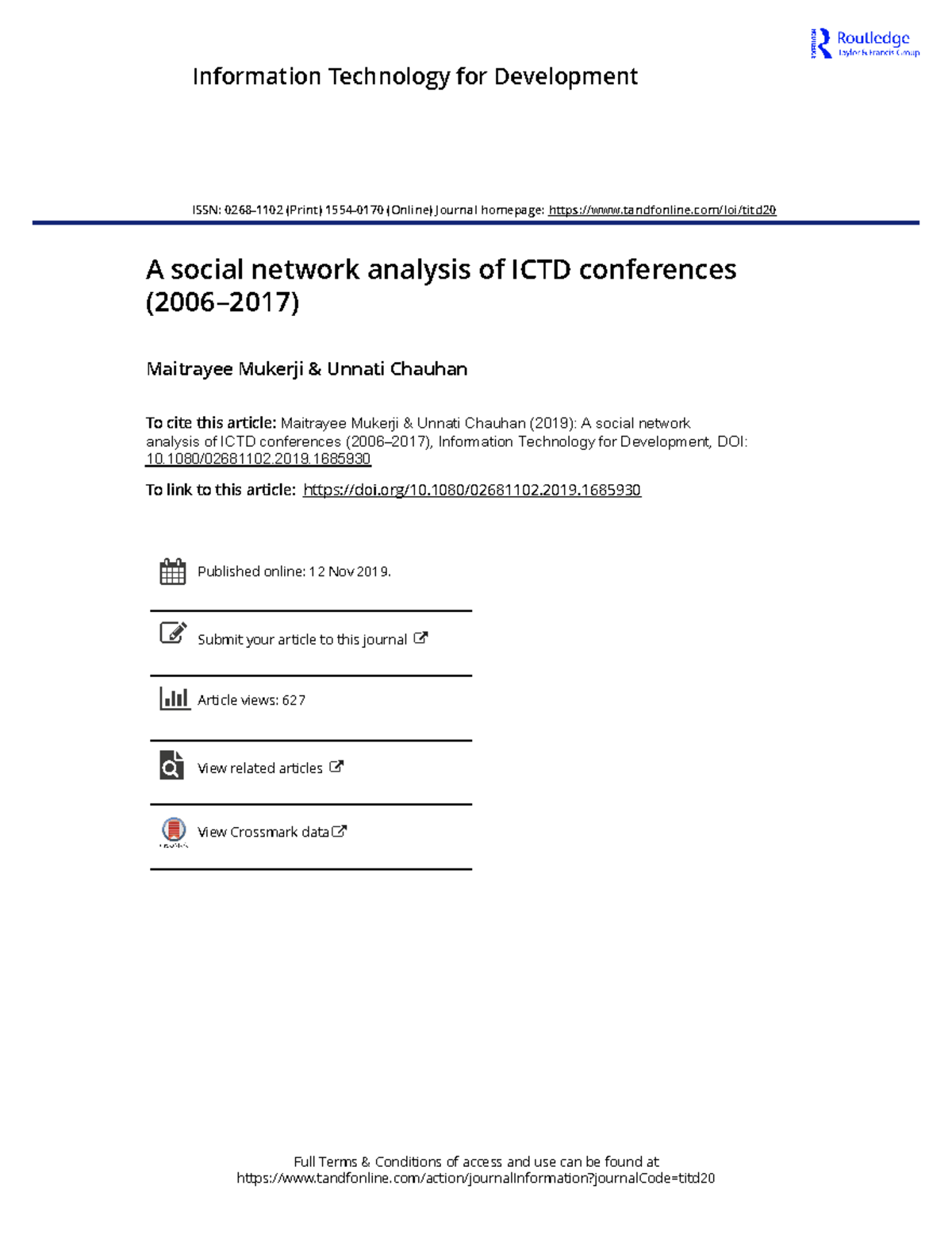 A social network analysis of ICTD conferences 2006 2017 - 1080/02681102 ...