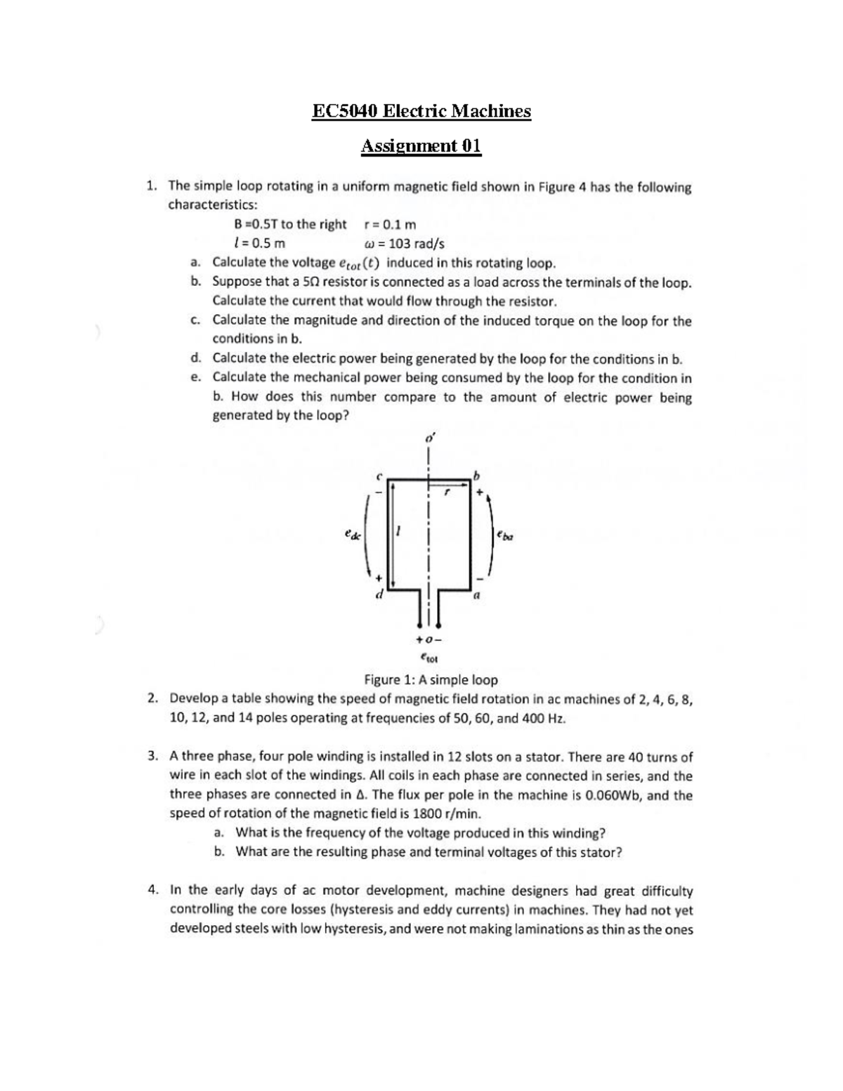 EC5040 Assignment 01 - Electric machine - EC5040 Electric Machines ...