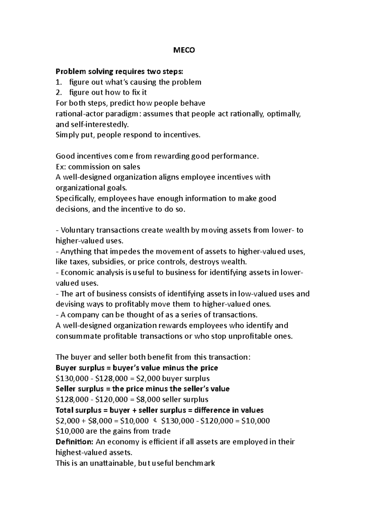 Managerial Economics - JGFJ - MECO Problem solving requires two steps ...