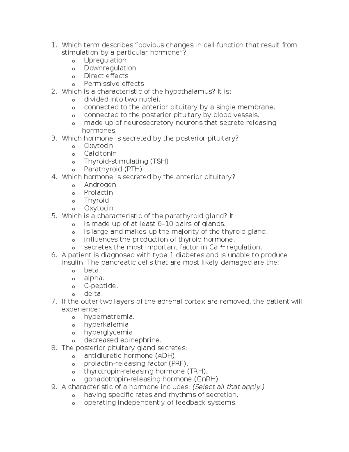 Endocrine PQs - practice questions - 1. Which term describes “obvious ...