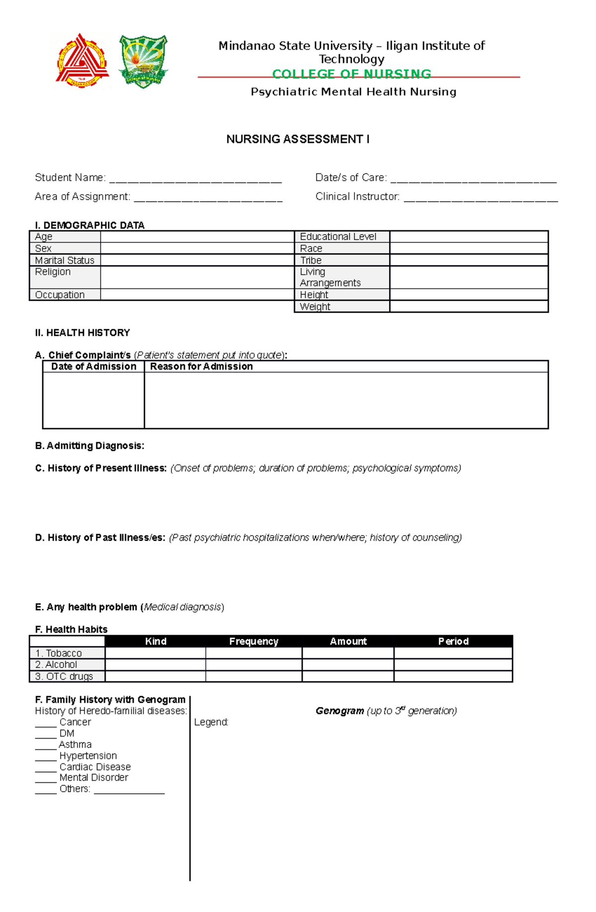 NA 1 - Lecture notes 1 - NURSING ASSESSMENT I Student Name