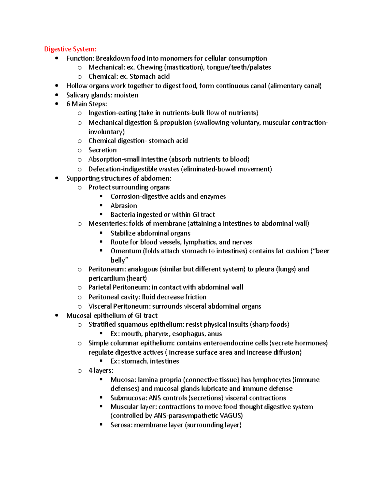 AP- Exam 3 Study Guide - Digestive System: Function: Breakdown food ...