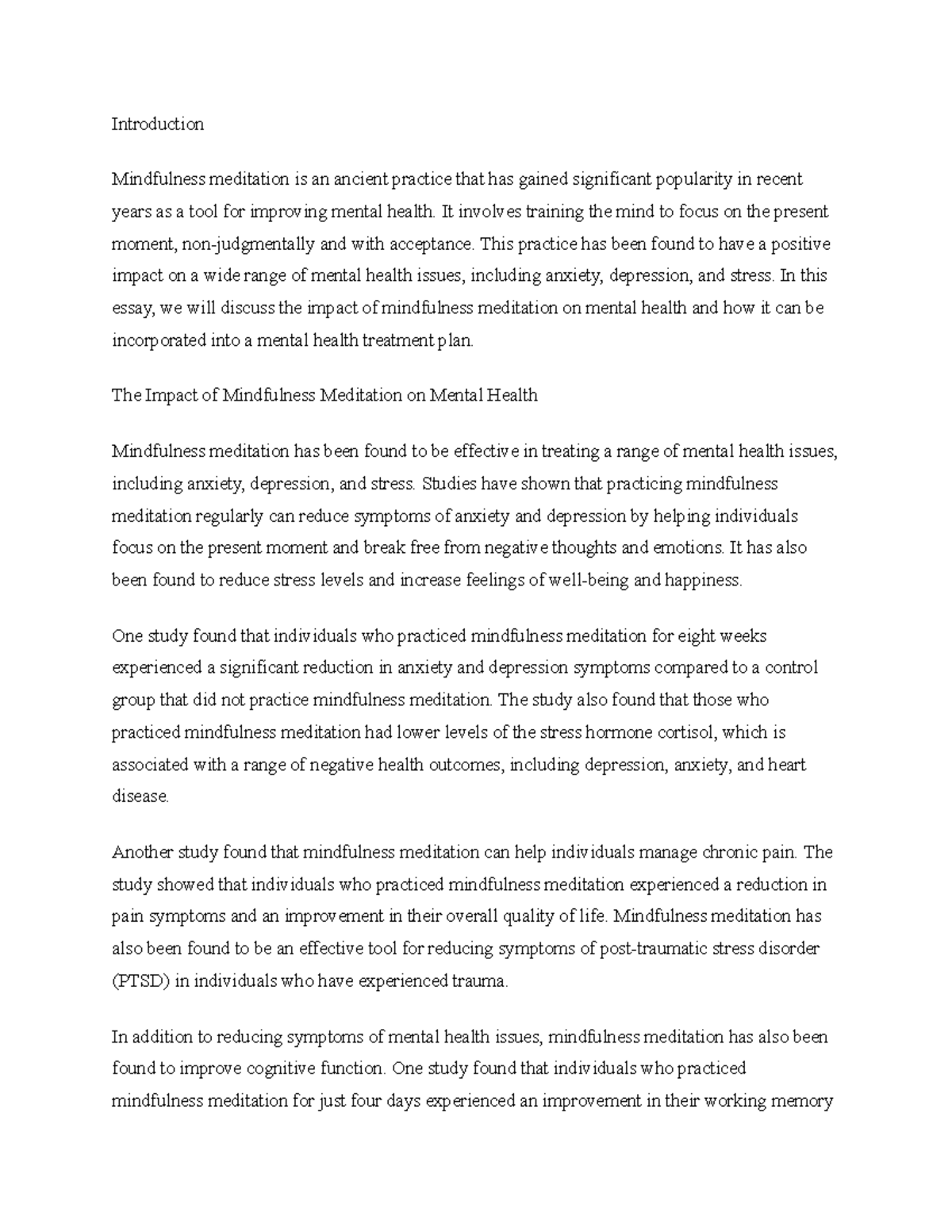 Title The Impact of Mindfulness Meditation on Mental Health ...