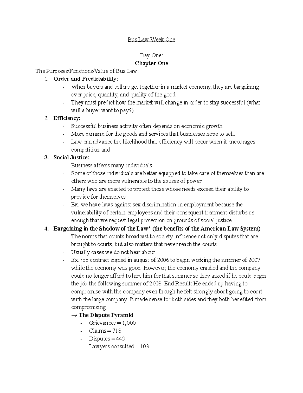 Bus law week 1 - Chris Carr Bus 207 in class lecture notes from week 1 ...
