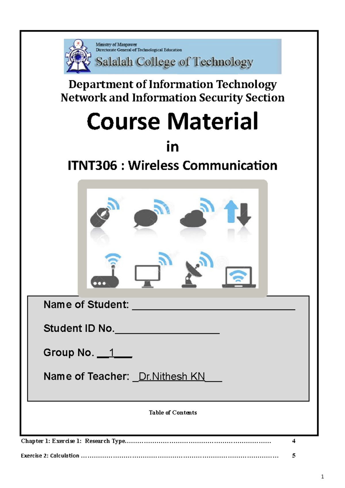ITNT306 Wireless communication-Course Workbook - Department of Information Technology Network ...