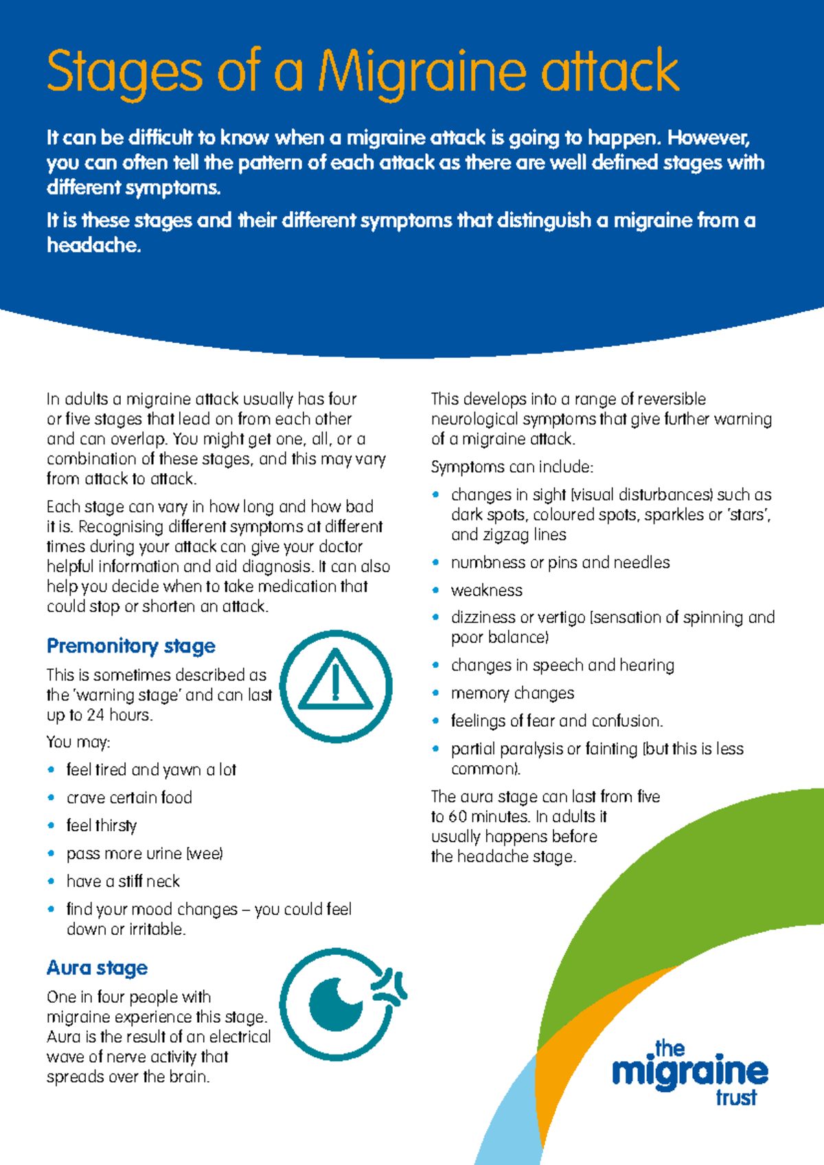Stages of attack factsheet - Stages of a Migraine attack In adults a ...