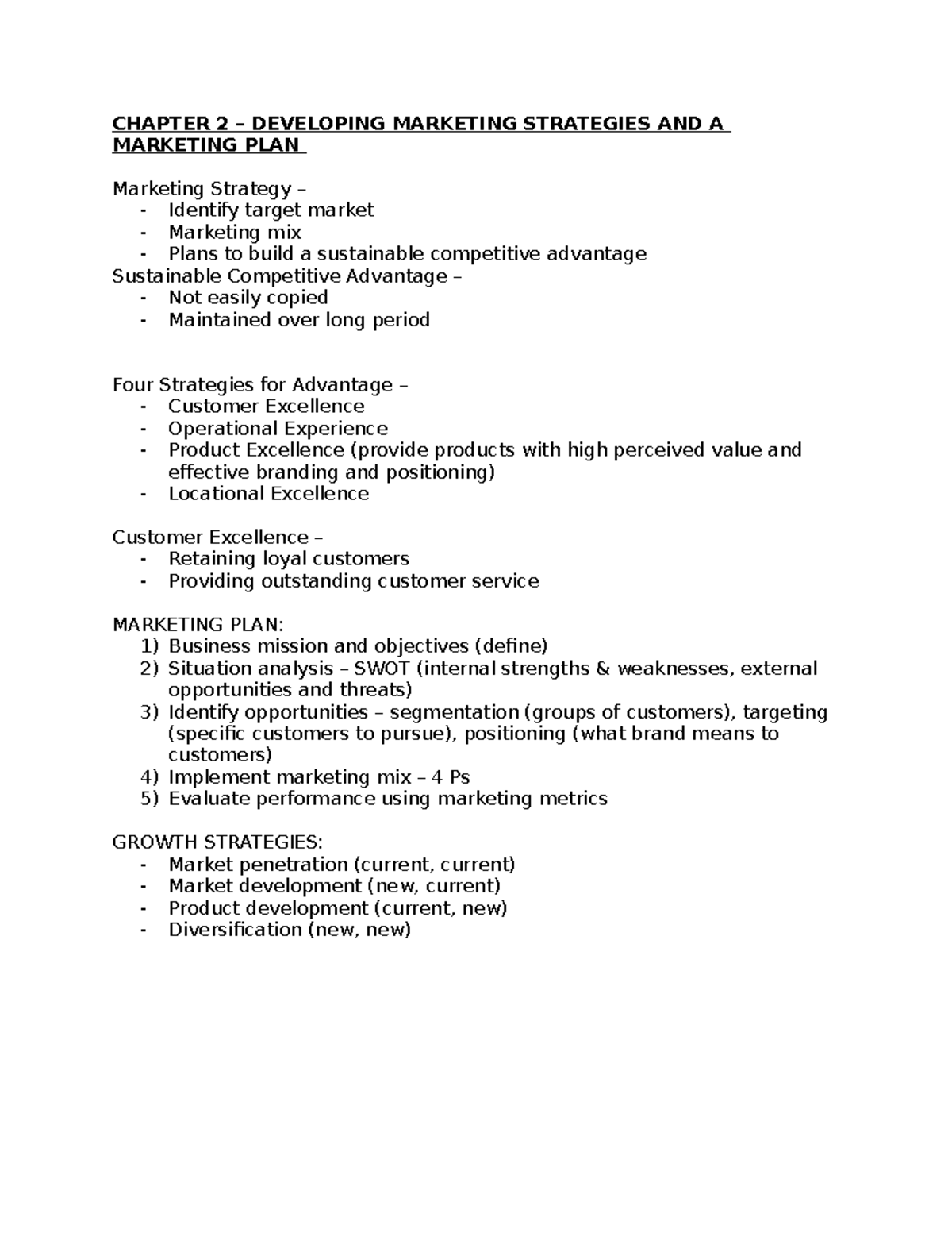 Chapt. 2 - Marketing - CHAPTER 2 – DEVELOPING MARKETING STRATEGIES AND ...