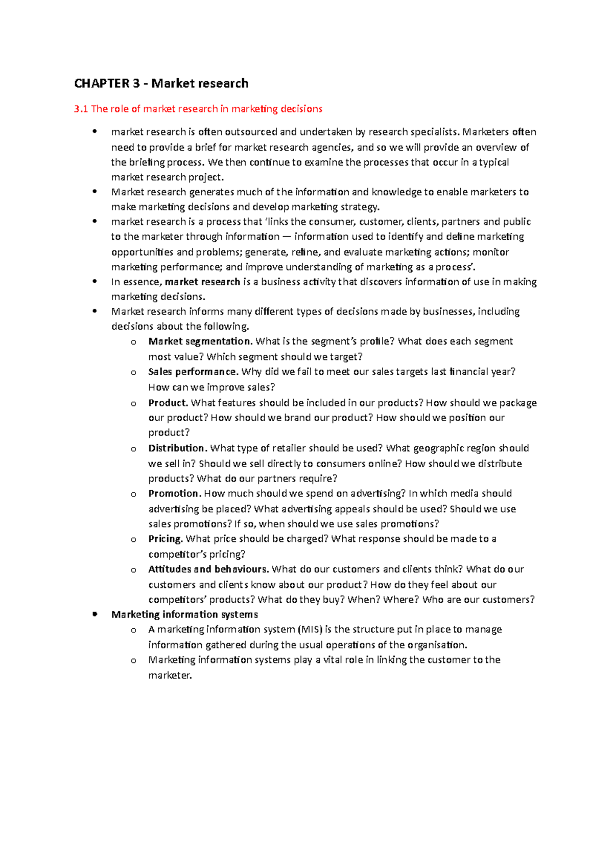 Chapter 3 - market research - CHAPTER 3 - Market research 3 The role of ...