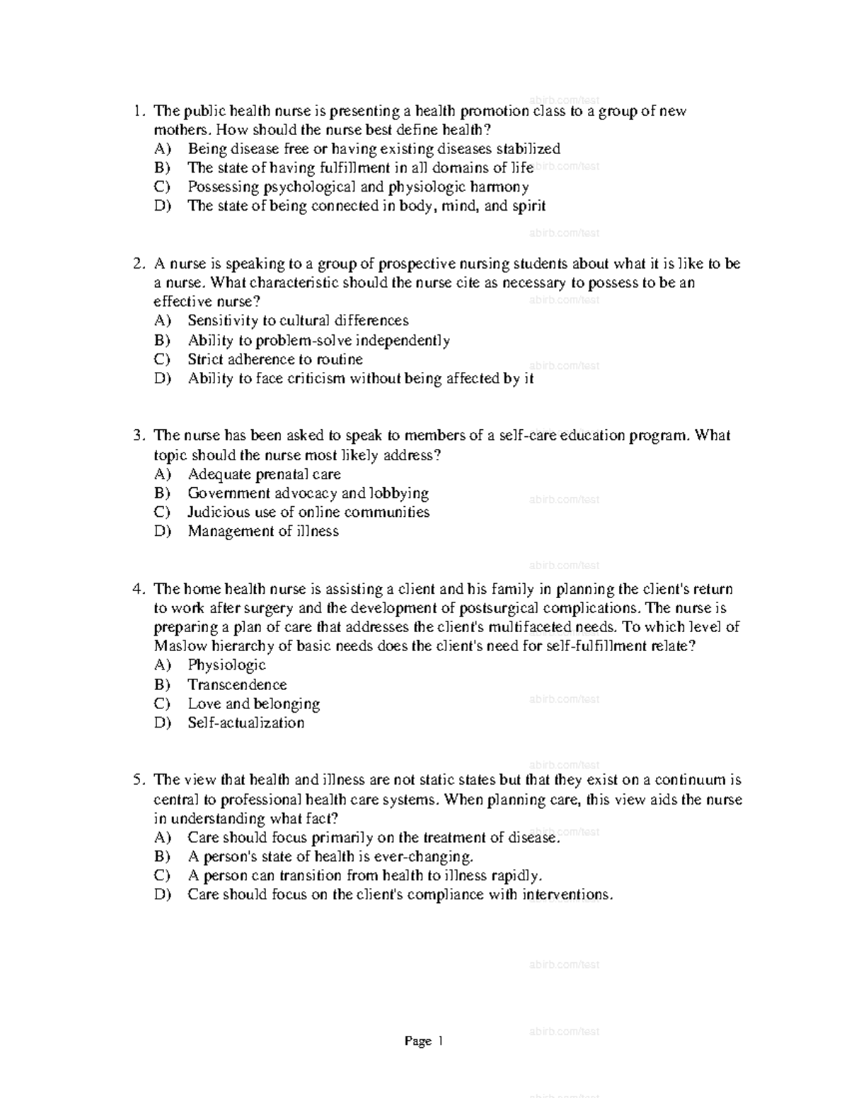 Chapter 1 - Questions - 1. The public health nurse is presenting a ...