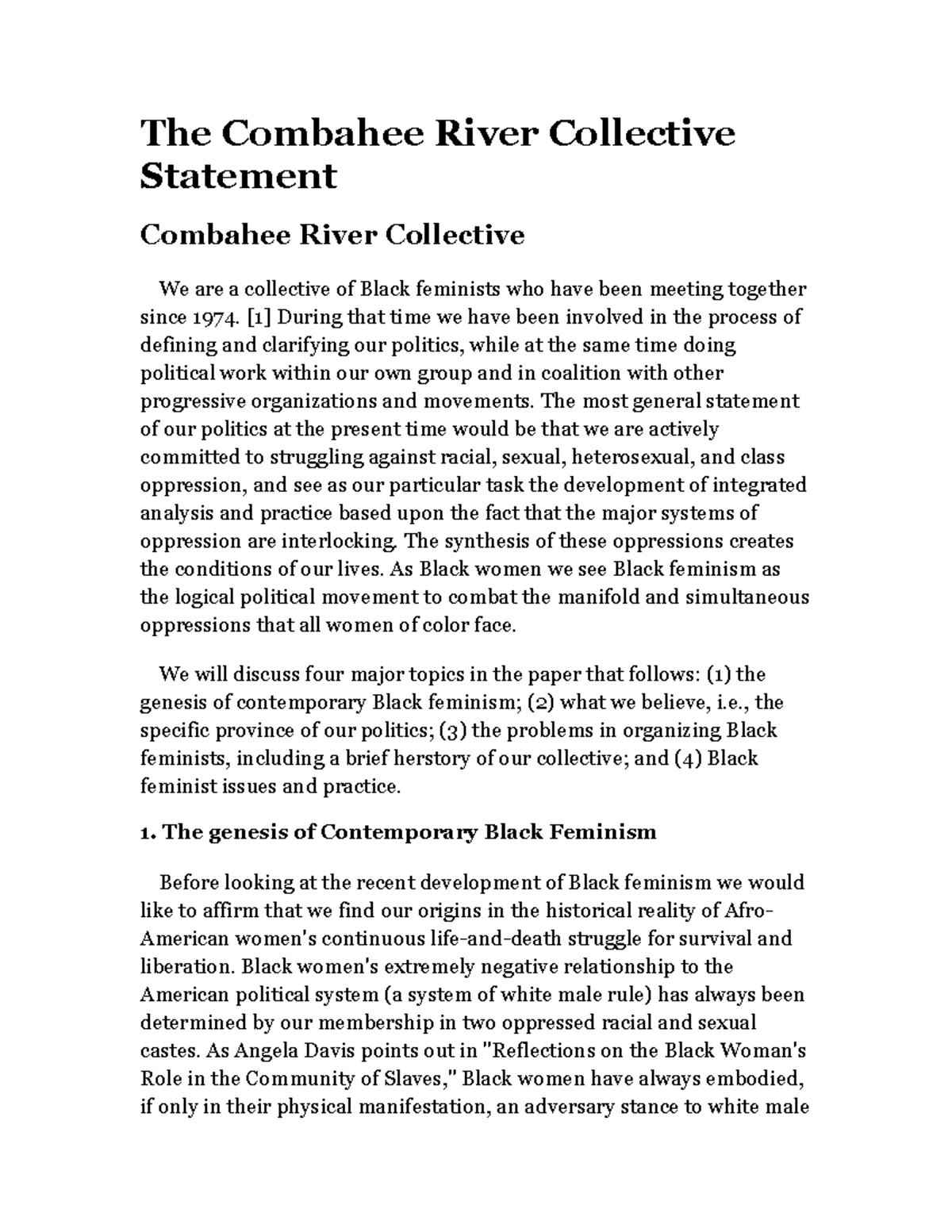 Combohee collective statement - The Combahee River Collective Statement ...