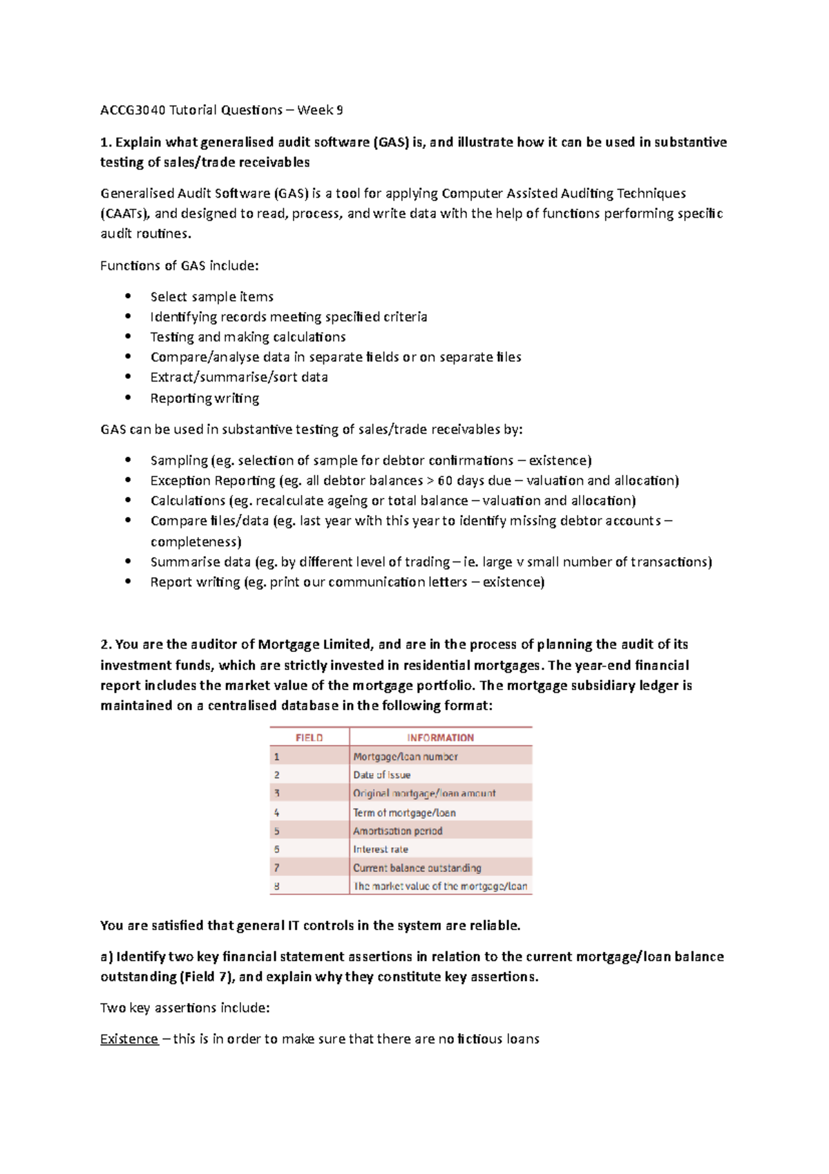 Tutorial Qs - Week 9 - ACCG3040 Tutorial Questions – Week 9 Explain ...