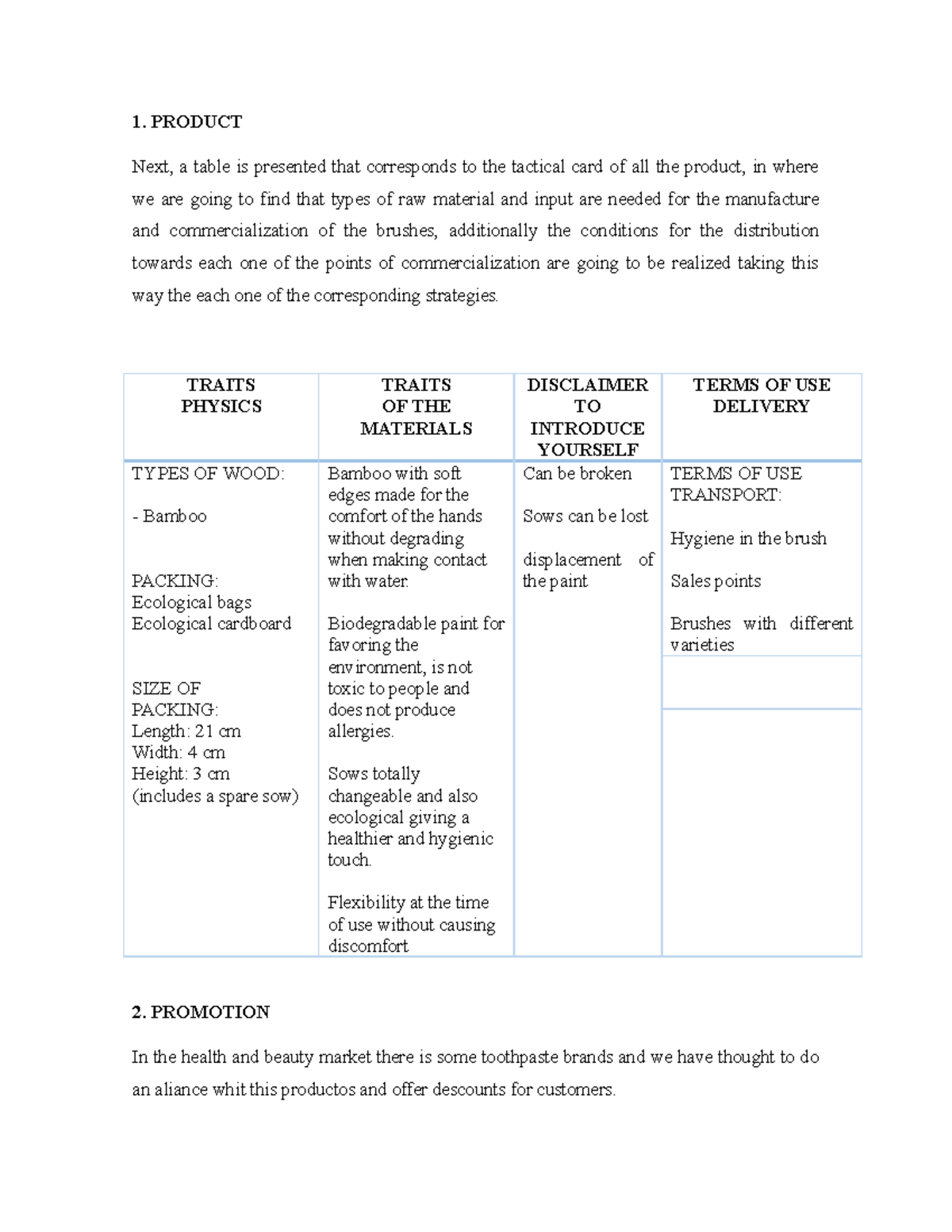 qwertyuiopasdfghjkl - 1. PRODUCT Next, a table is presented that ...