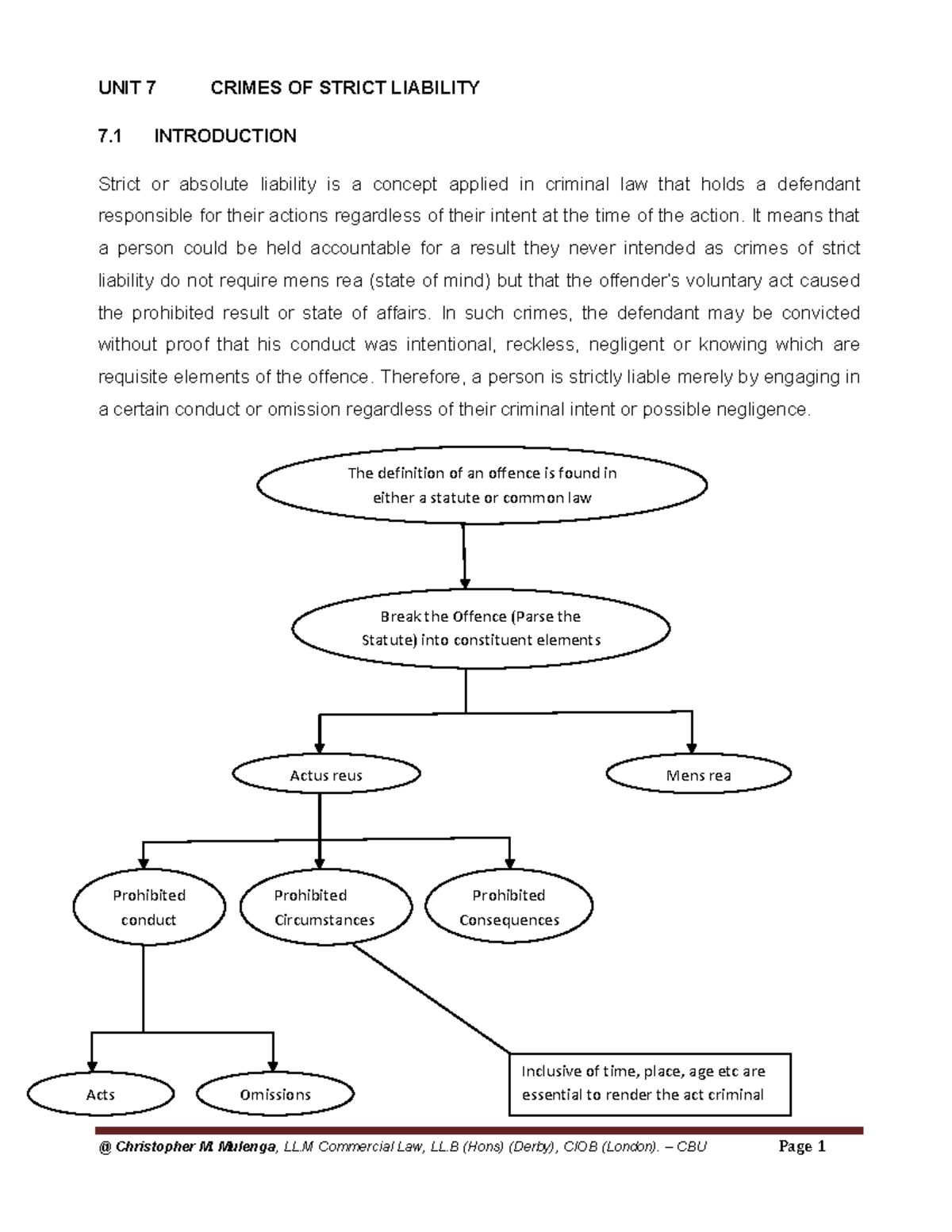 Criminal UNIT 7 Crimes OF Strict Liability - UNIT 7 CRIMES OF STRICT ...