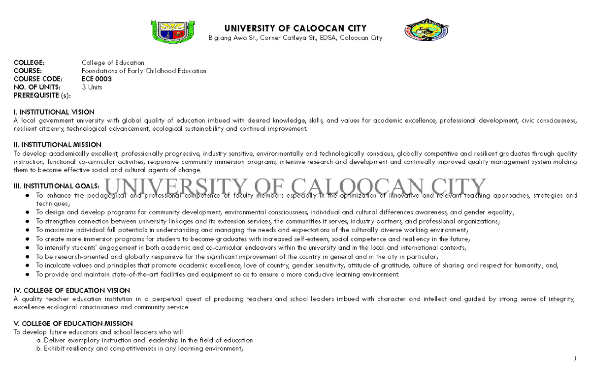 Course Syllabus - ECE 003 - Foundations of Early Childhood Educ 24-25 ...