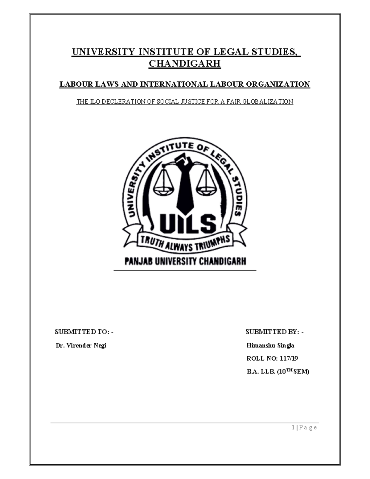 Labour LAW Project - UNIVERSITY INSTITUTE OF LEGAL STUDIES, CHANDIGARH ...