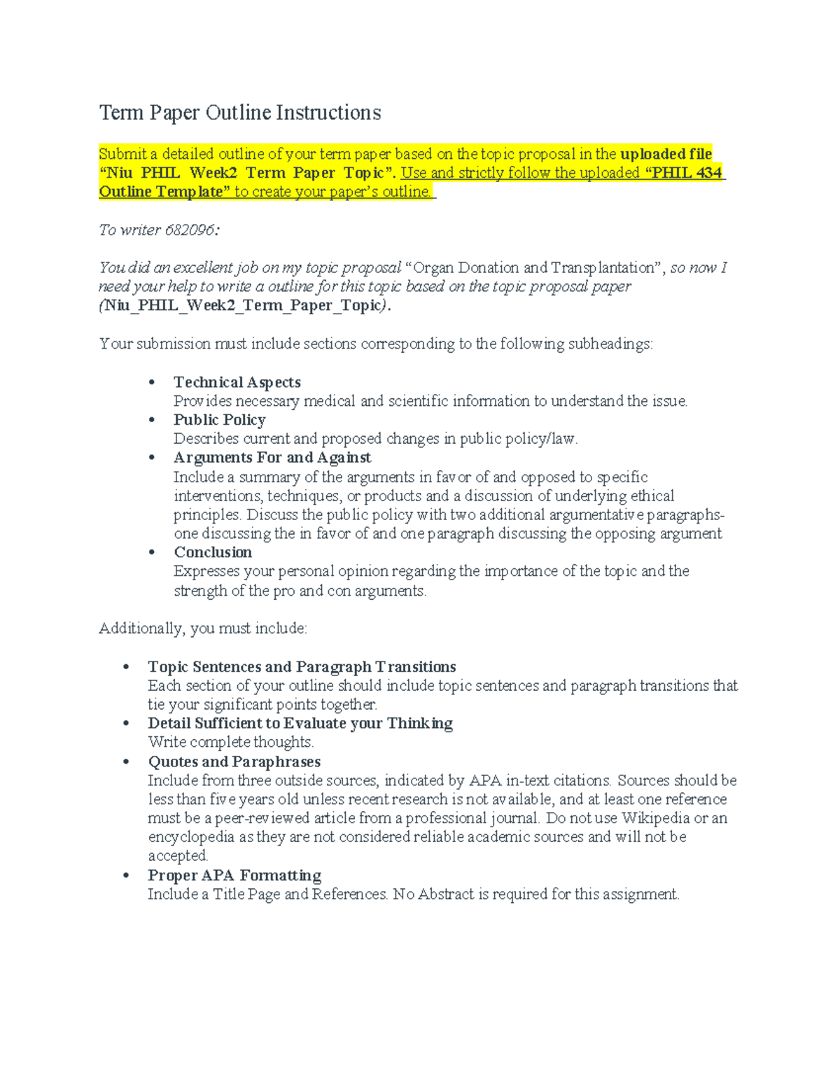 PHIL 434 Term Paper Outline Instructions - Term Paper Outline ...