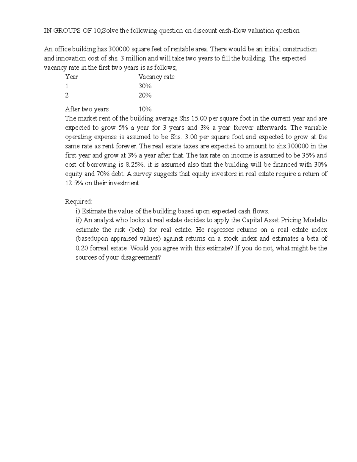Discount Cashflow Valuation Question - IN GROUPS OF 10;Solve the ...