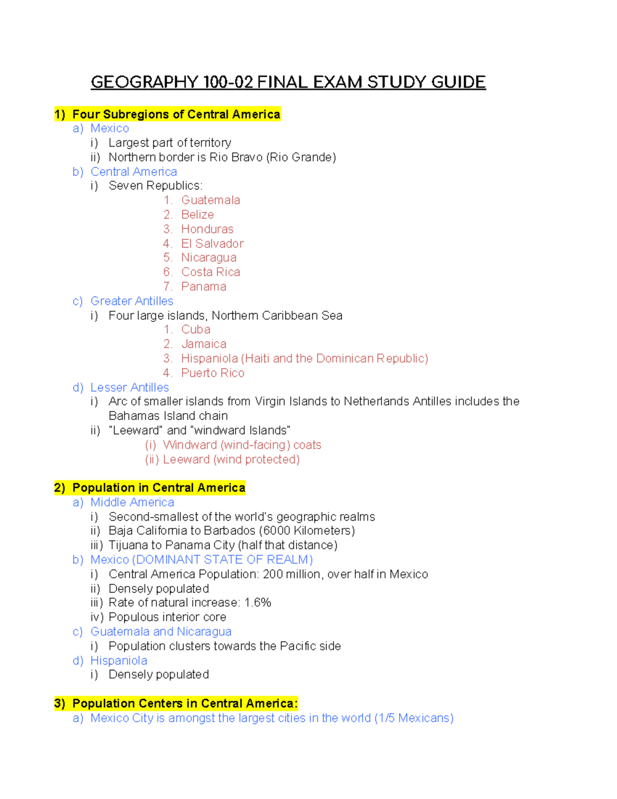 GEOG-100 Final Exam Study Guide - GEOGRAPHY 100-02 FINAL EXAM STUDY ...