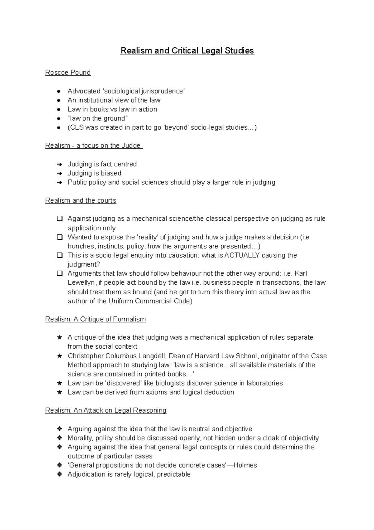 Realism and Critical Legal Studies - ..) Realism - a focus on the Judge ...