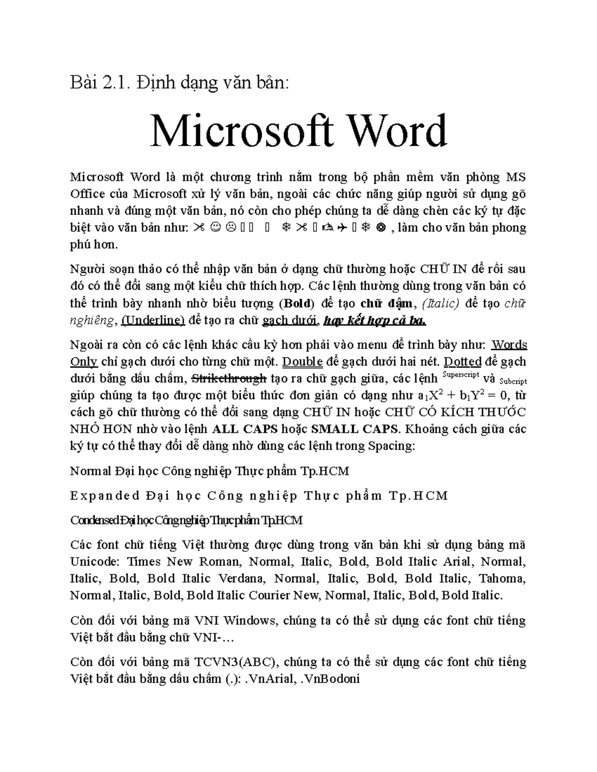 BÀI 2 - word - Bài 2. Định dạng văn bản: Microsoft Word Microsoft Word ...
