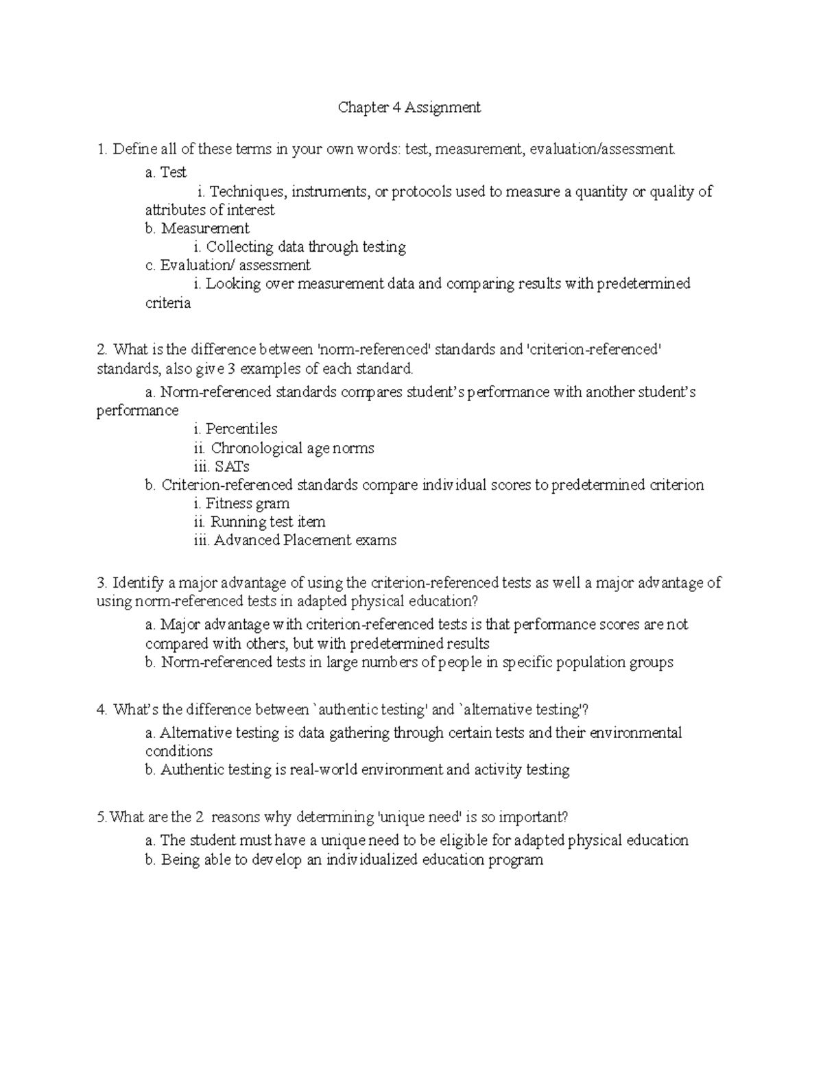 Chapter 4 Assignment - Chapter 4 Assignment Define all of these terms ...