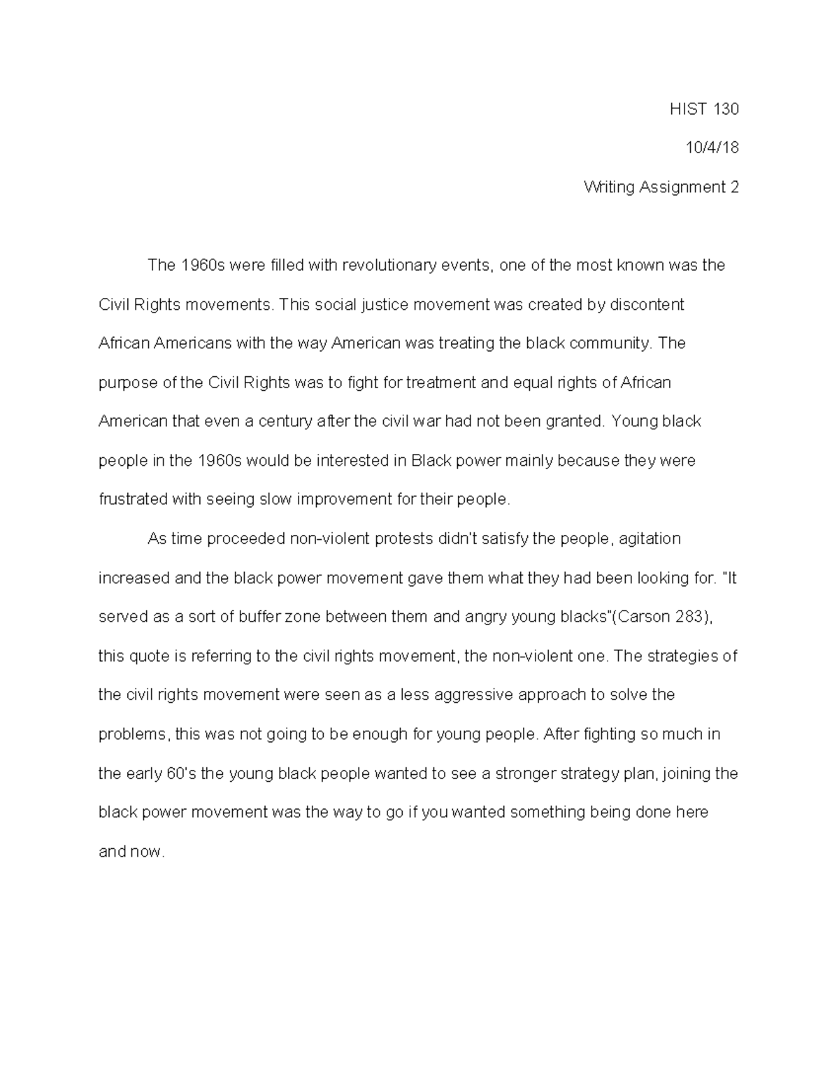 Writing Assignment 2 - Grade: A - HIST 130 10/4/ Writing Assignment 2 ...